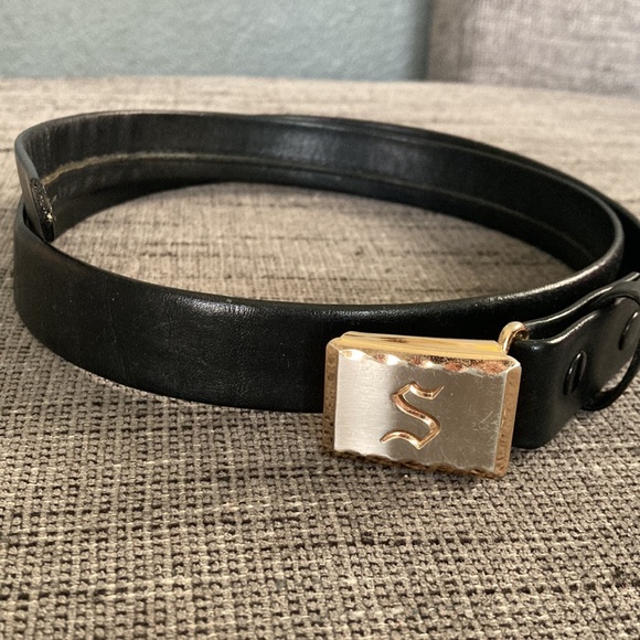 Vintage | Accessories | Vintage S Monogram Engraved Buckle Belt Black ...